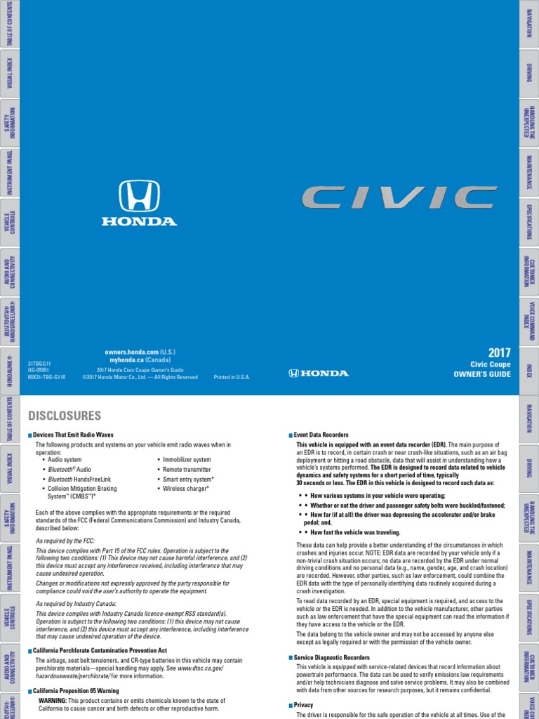 Honda Manual Civic 2017 | PDF | Bluetooth | Transport