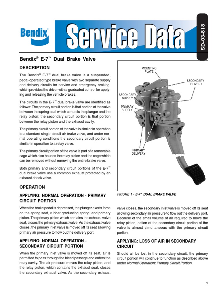 Bendix E-7 Dual Brake Valve: Description | PDF | Valve | Piston