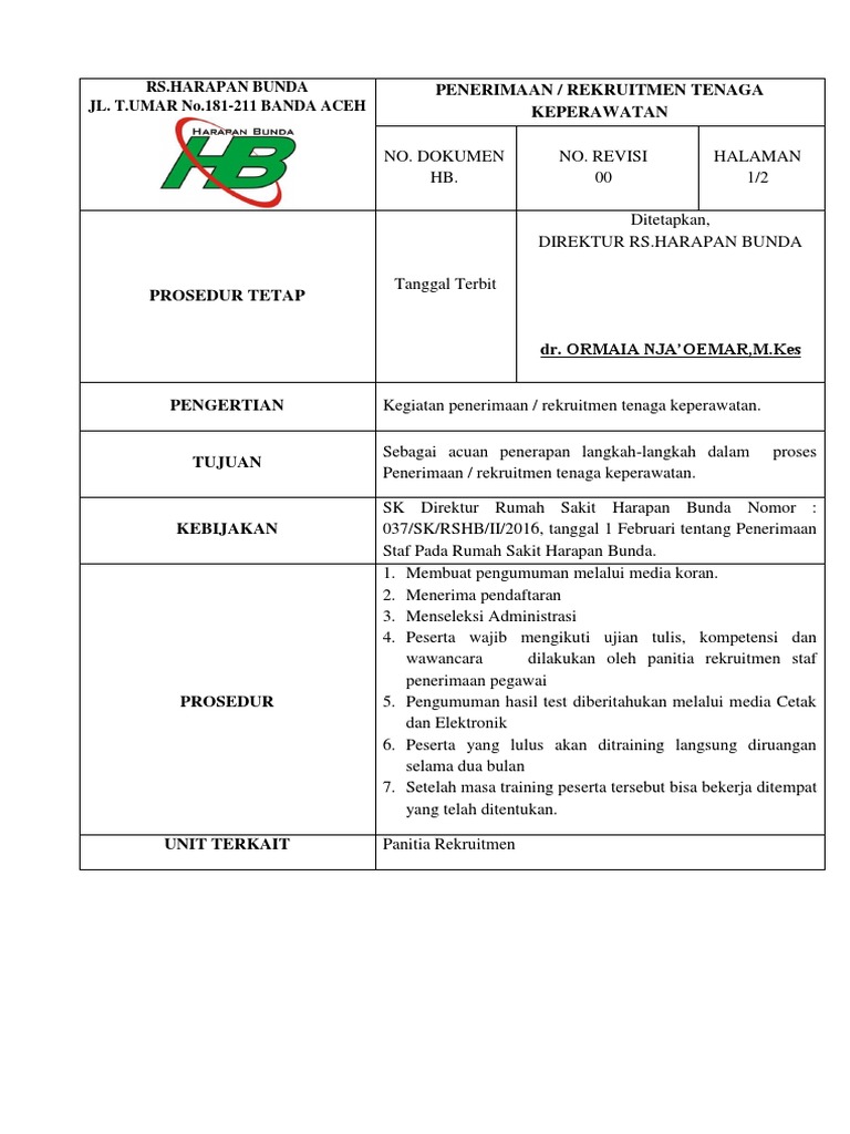SOP Rekrutmen Tenaga Keperawatann | PDF
