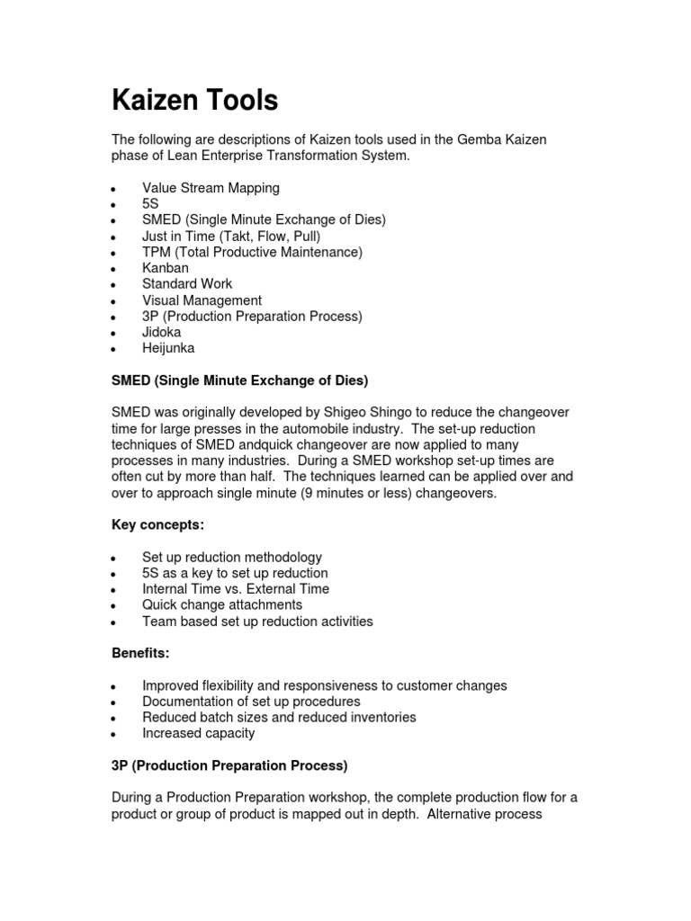 Kaizen Tools PDF | Download Free PDF | Lean Manufacturing | Automation