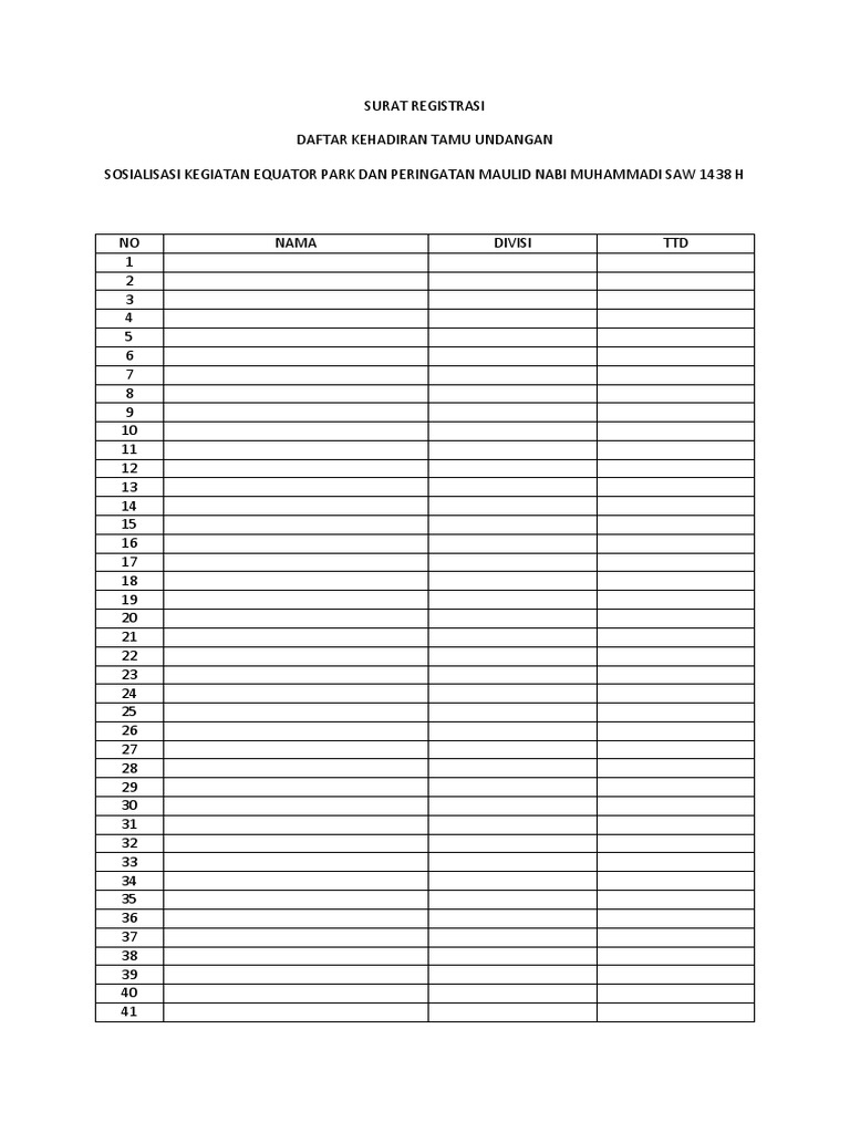 Surat Registrasi Tamu Undangan | PDF