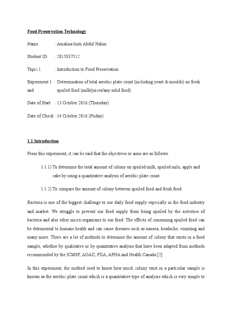 Food Lab 1 | Food Preservation | Foods