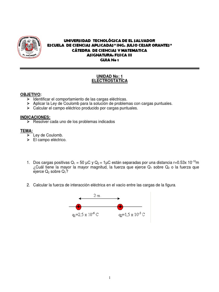 FIS3-I01 Guia Fis3 Unidad 1 Carga Electrica y Campo Electrico | PDF ...