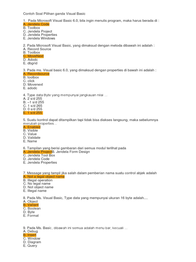 Soal Pilihan Ganda Visual Basic 6.0 | PDF | Komputer