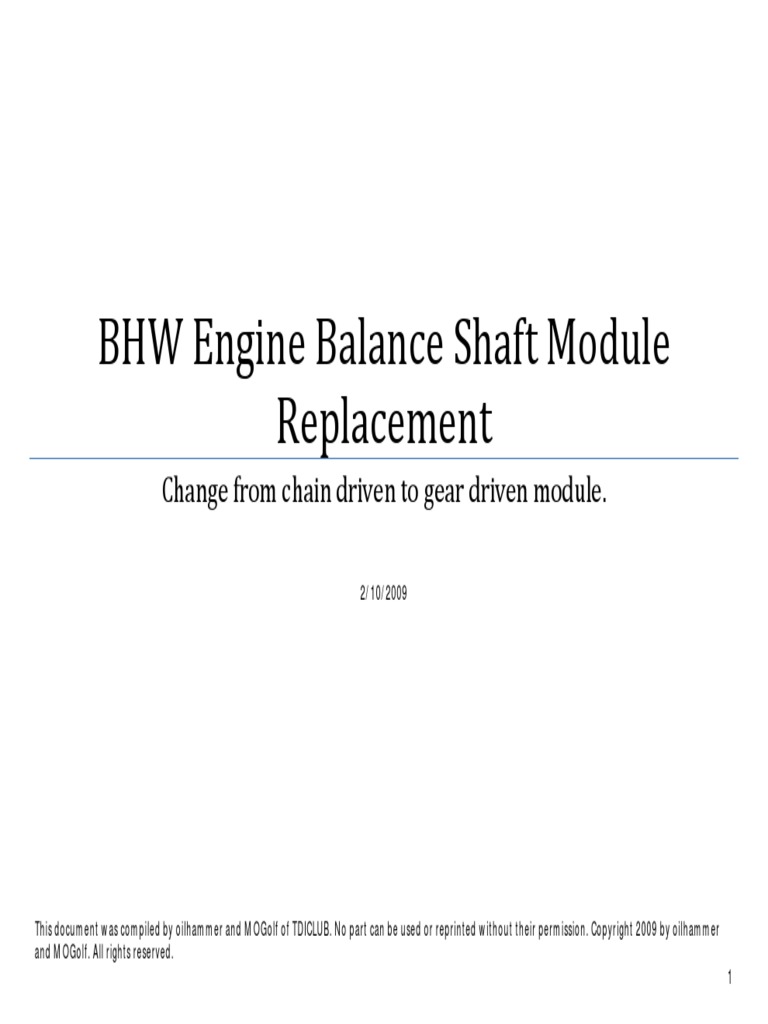 BHW Balance Shaft Module Replacement | PDF | Screw | Gear