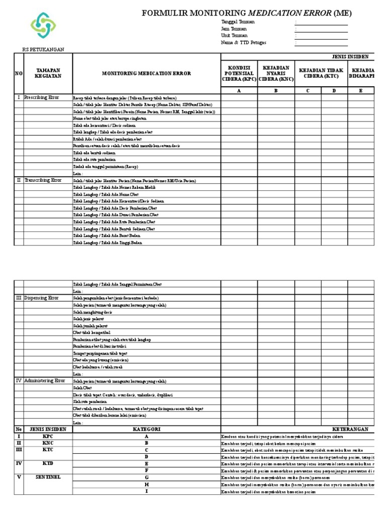 Formulir Monitoring Medication Error | PDF