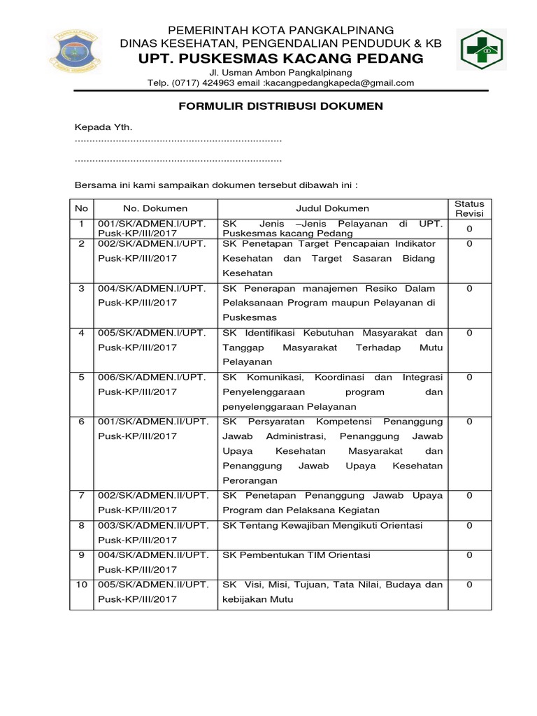 Formulir Distribusi Dokumen | PDF | Bisnis