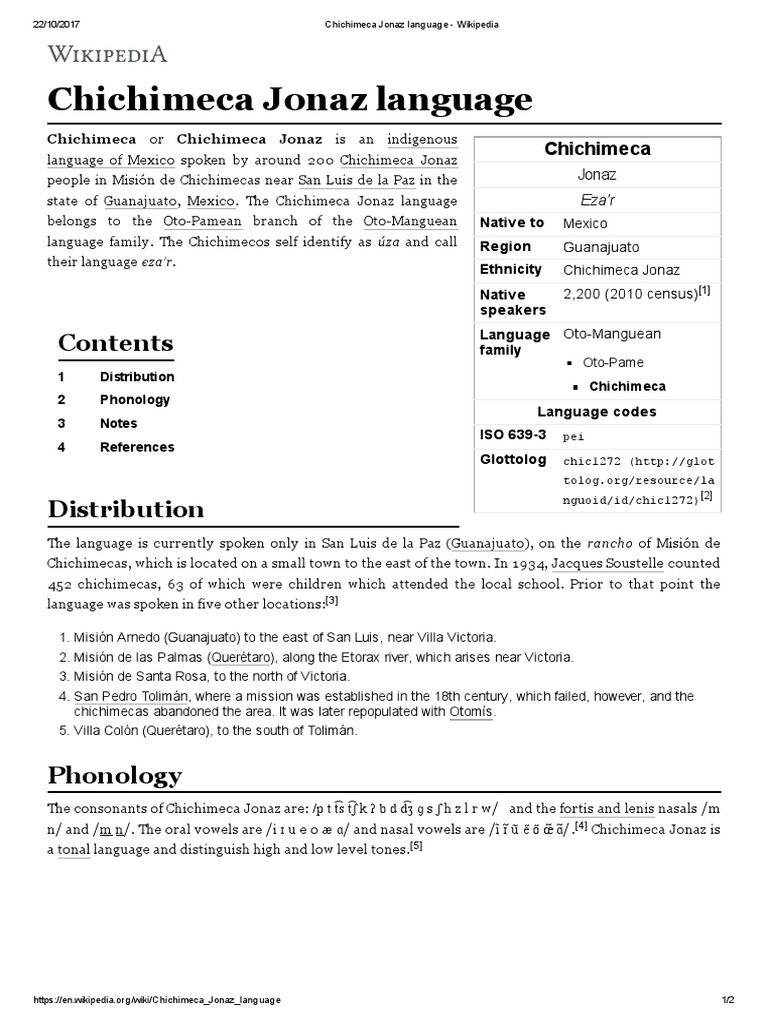 Chichimeca Jonaz Language - Wikipedia | PDF | Human Voice | Language ...