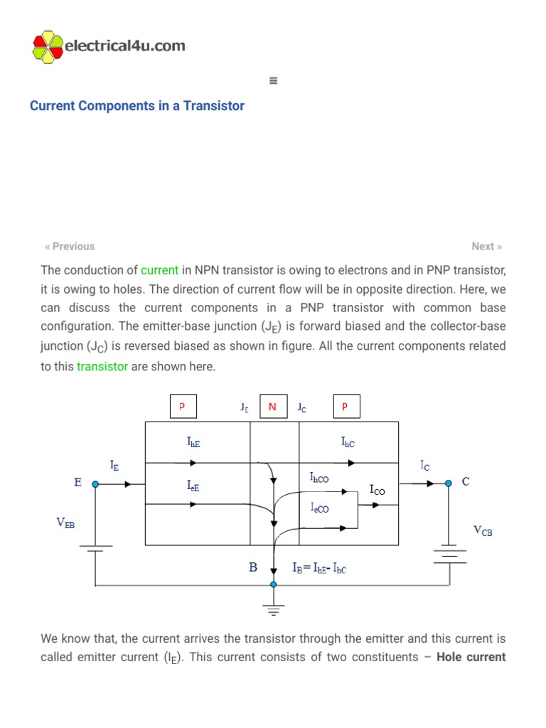 Current Components in A Transistor - Electrical4u | PDF | Bipolar ...