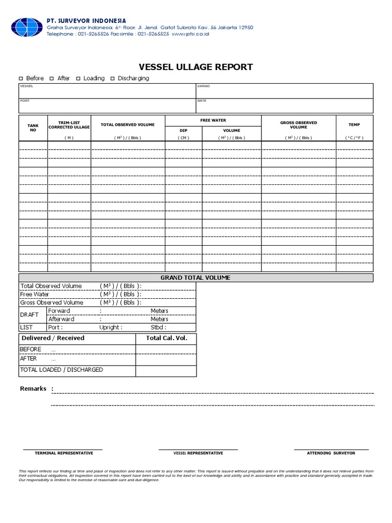 Vessel Ullage Report | PDF | Ships | Shipping