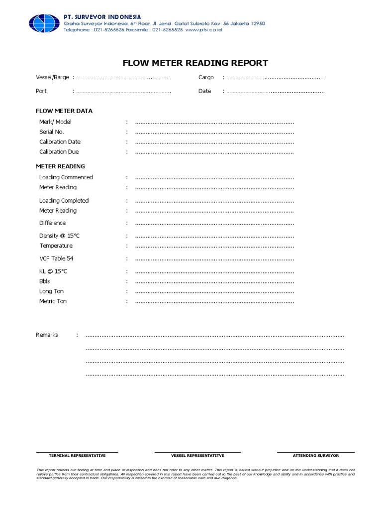Flow Meter Reading Report: PT. Surveyor Indonesia | PDF | Nature
