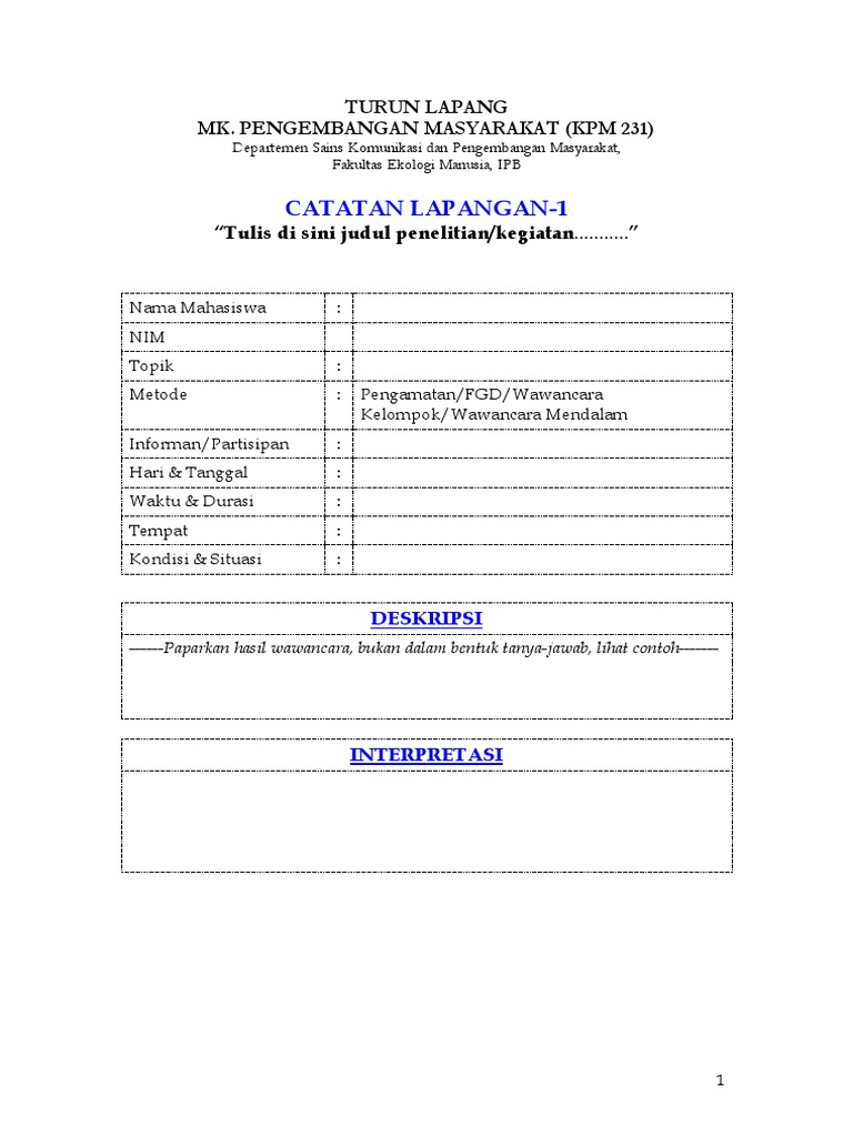 02-Format Catatan Lapangan-Field Notes | PDF