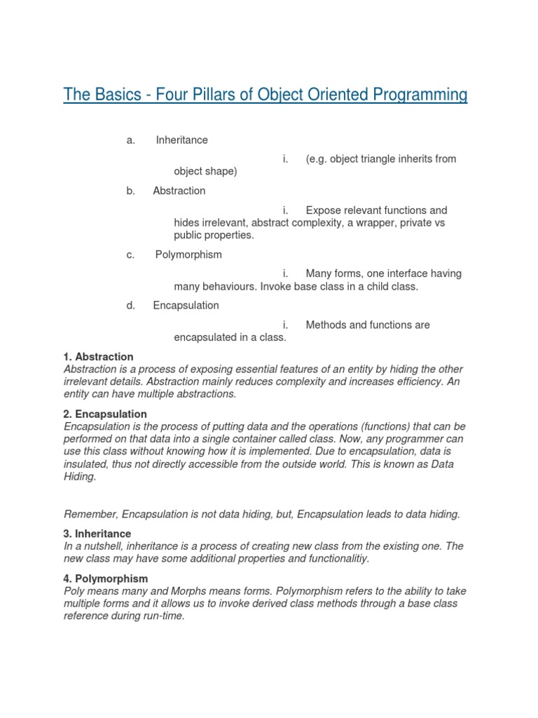 The Basics - Four Pillars of Object Oriented Programming: 1 ...