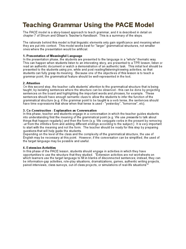 Teaching Grammar Using The PACE Model | PDF | Grammar | Sentence ...