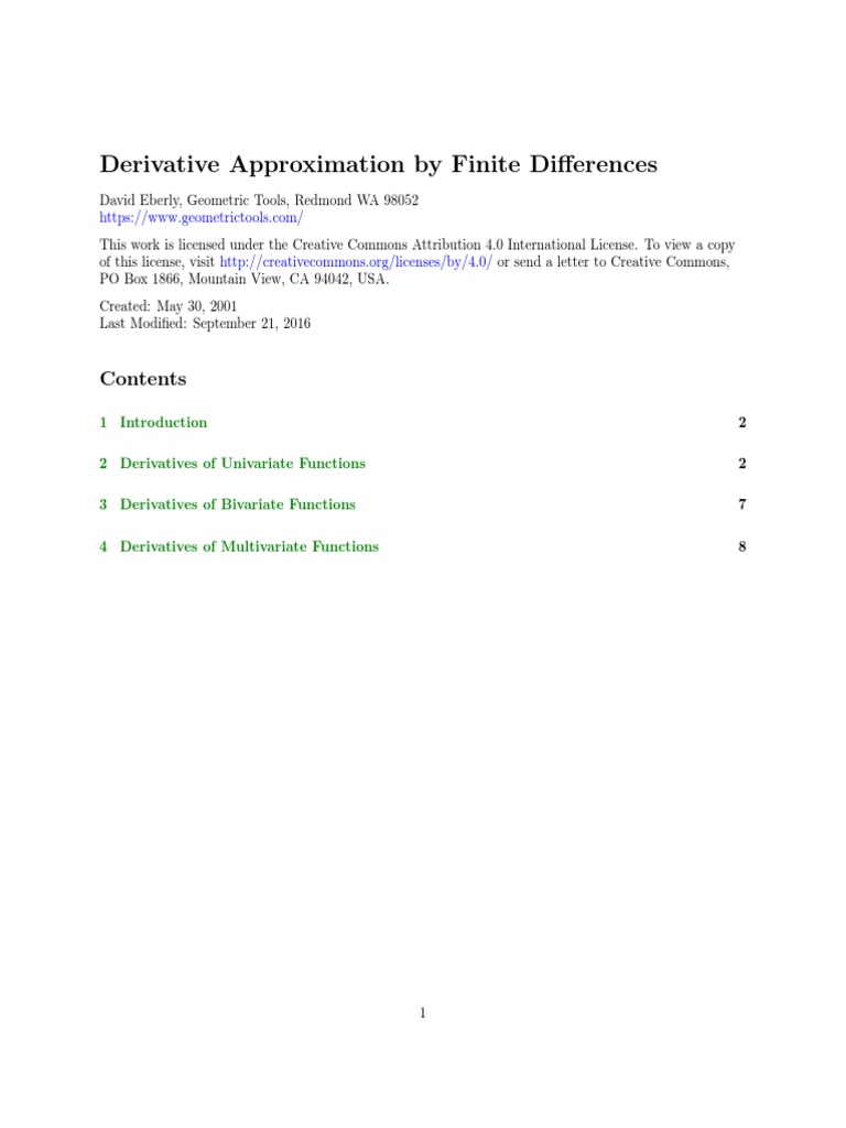 Derivative Approximation By Finite Differences Pdf Finite Difference Derivative