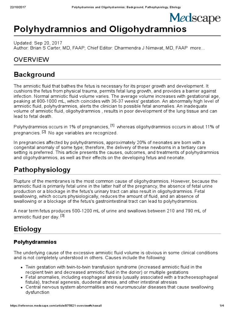 Polyhydramnios and Oligohydramnios_ Background, Pathophysiology ...