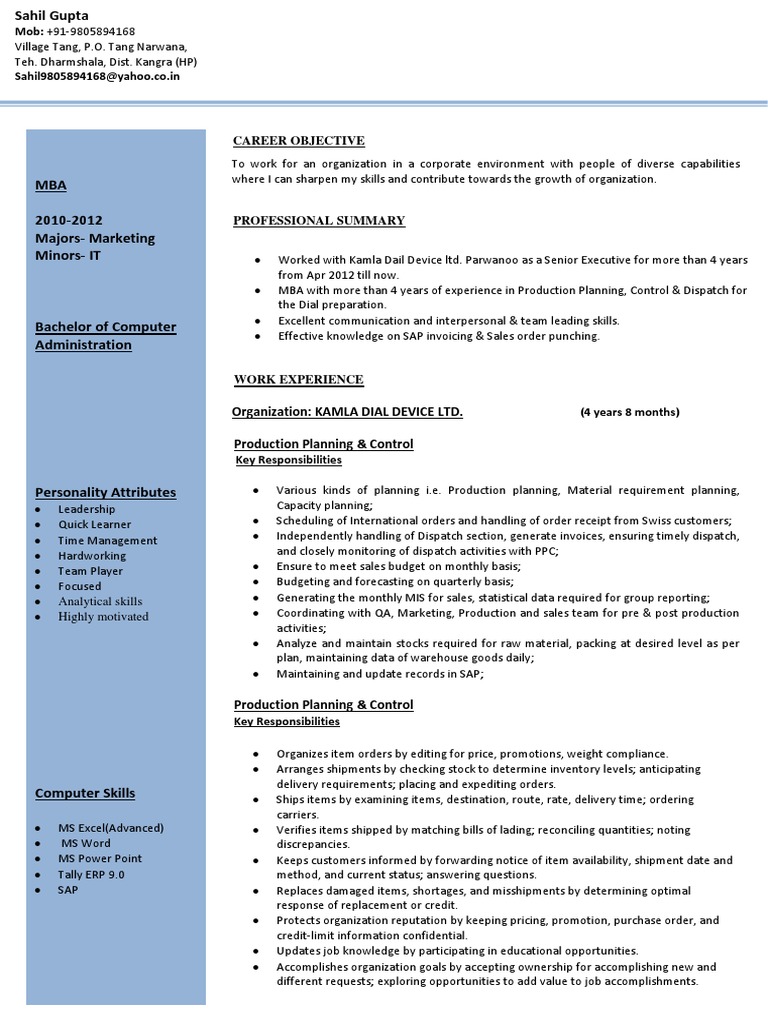 Sahil CV | PDF | Cargo | Employment