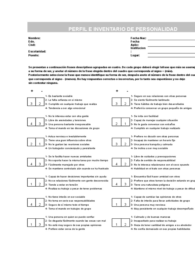 Cuadernillo Test de Gordon Perfil e Inventario de Personalidad ...
