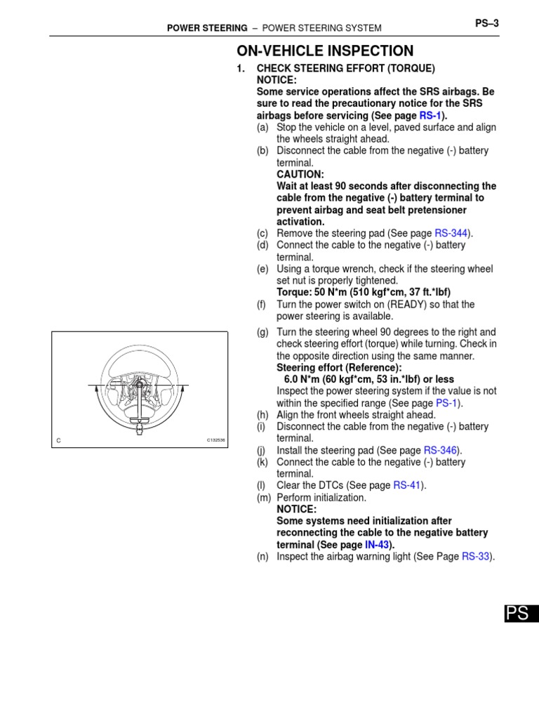 On-Vehicle Inspection: Power Steering - Power Steering System | PDF ...