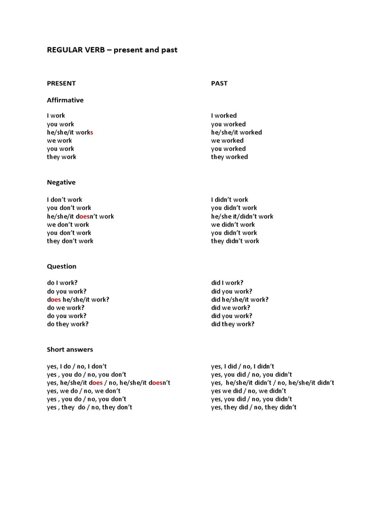 REGULAR VERB Present and Past | PDF
