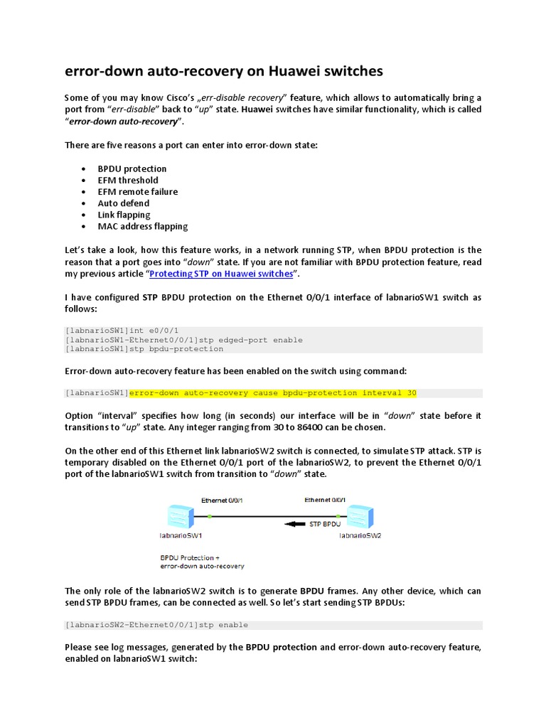 Error Down Auto Recovery on Huawei Switches | Ethernet | Internet ...