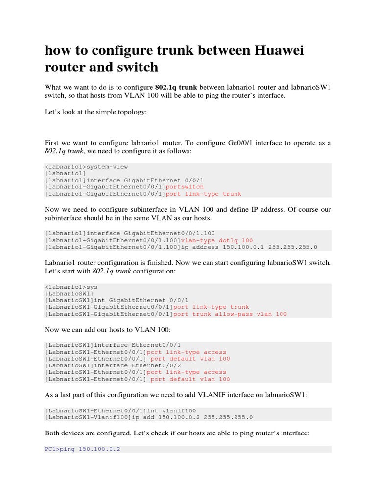 How To Configure Trunk Between Huawei Router and Switch PDF | PDF ...