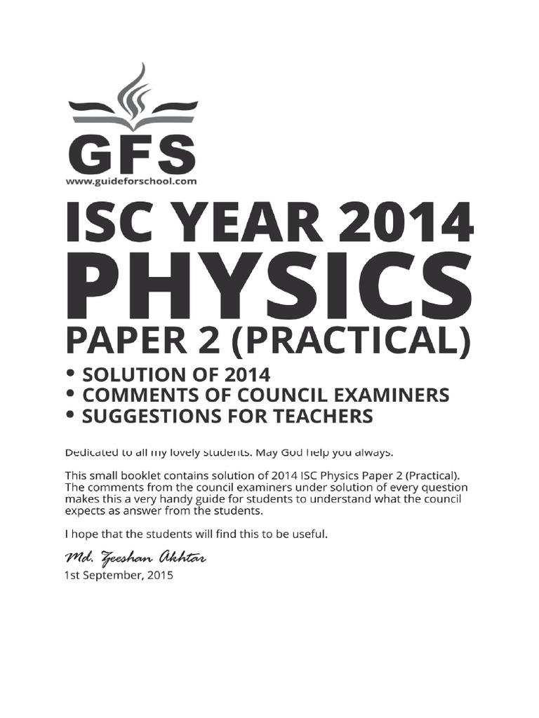 ISC Physics Practical Paper 2 2014 Solved Paper PDF | PDF | Lens ...