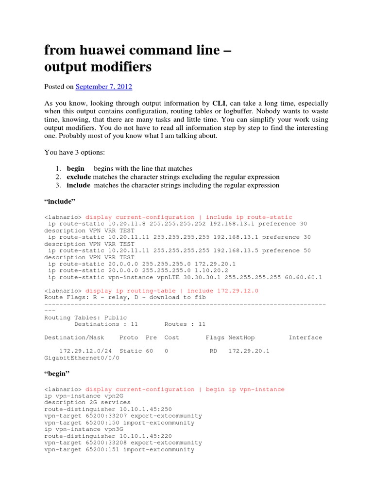 Huawei CLI Output Modifiers Guide | PDF | Virtual Private Network | Multiprotocol Label Switching