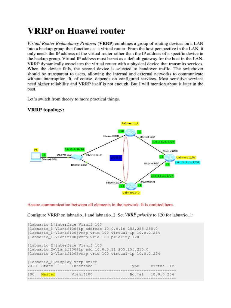 VRRP On Huawei Router PDF | PDF | Computer Data | Computer Network