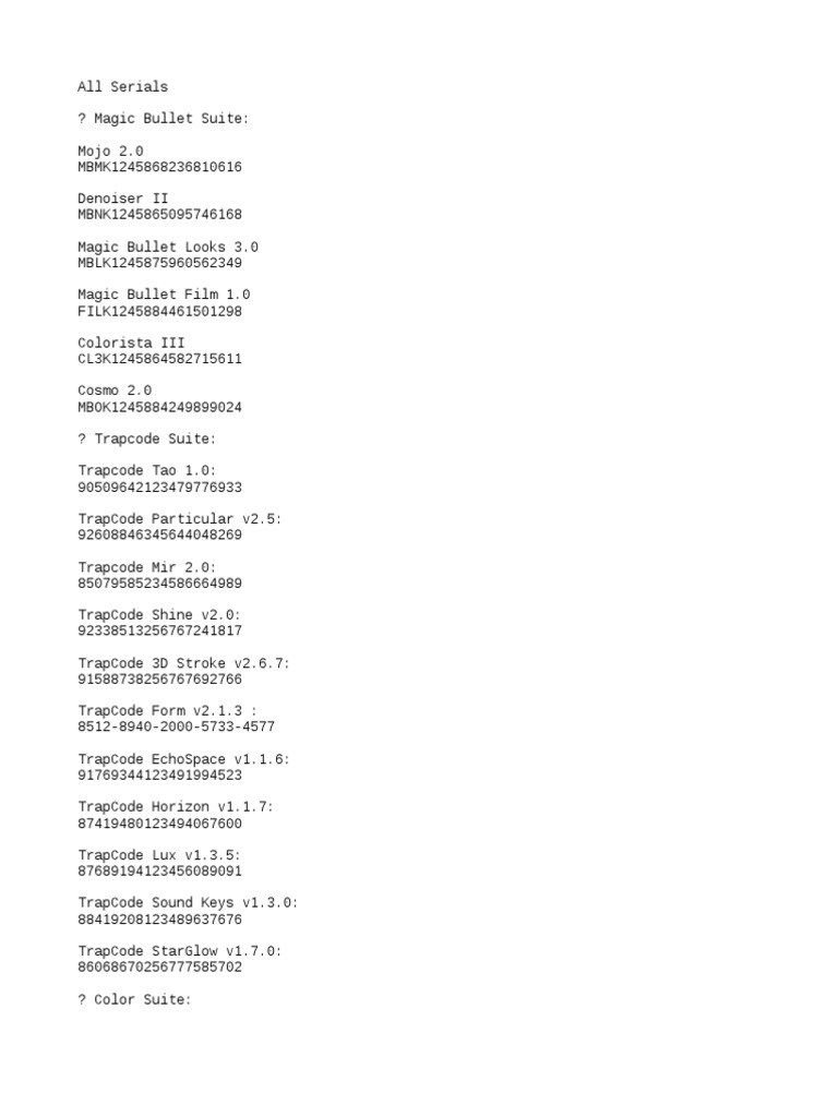 Red Giant Serial Numbers List | PDF | Leisure