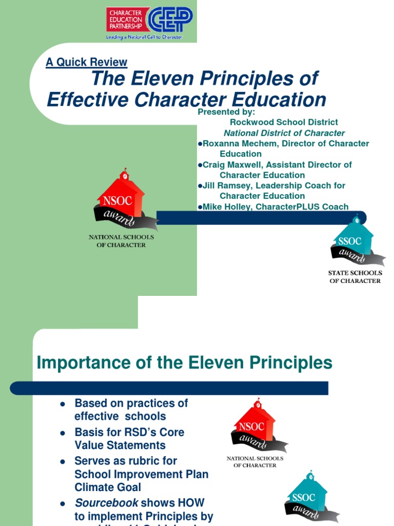 The Eleven Principles of Effective Character Education | Value (Ethics ...