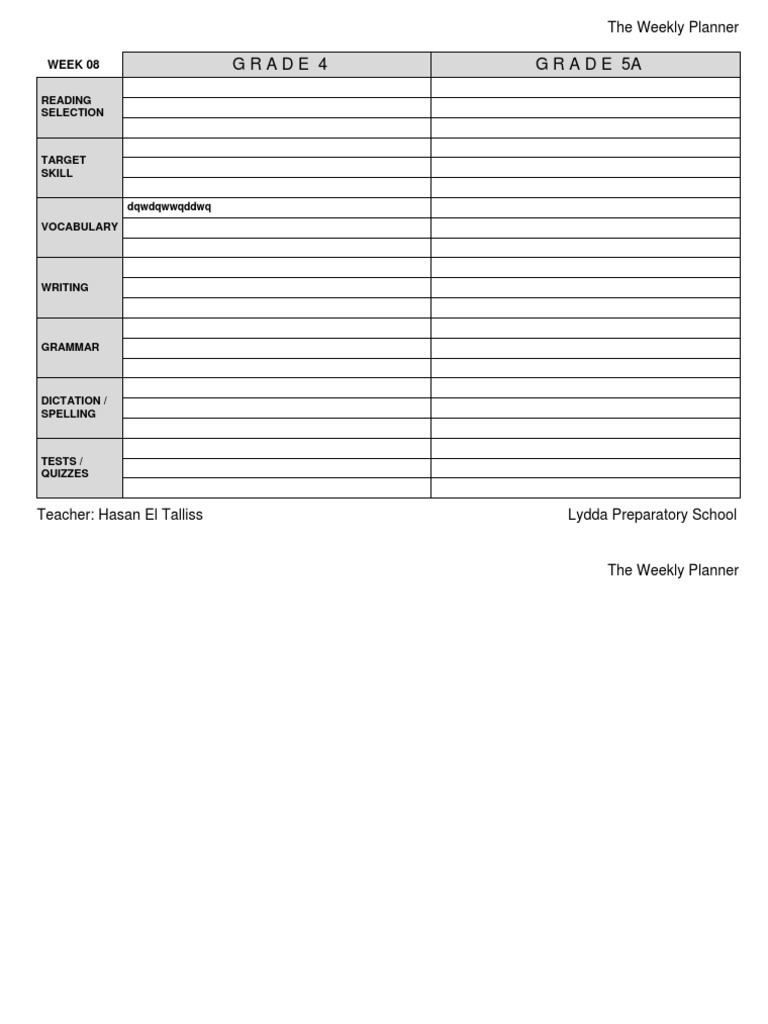 Weekly Planner for Grades 4 & 5A | PDF | Language Education ...