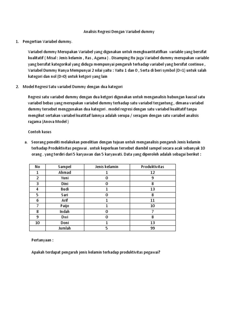 Analisis Regresi Variabel Dummy | PDF