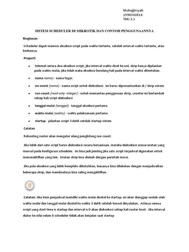 Contoh Penggunaan Scheduler MikroTik | PDF