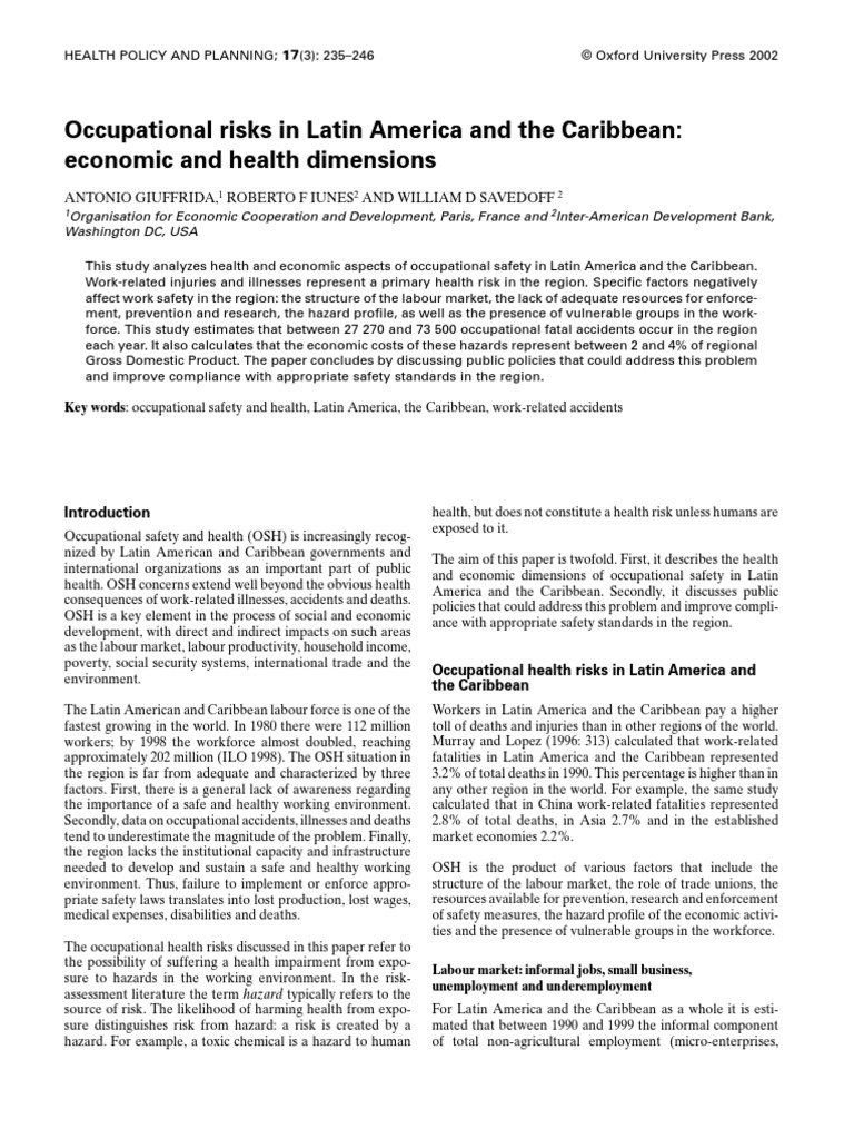 Occupational Risks in Latin America and The Caribbean Economic and ...
