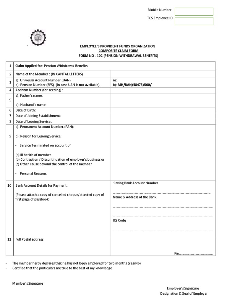 EPF Composite Claim Form 10C Guide | PDF | Pension | Banking