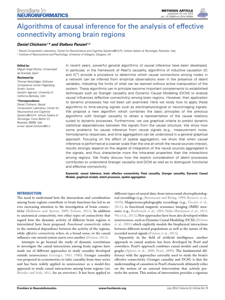 Algorithms of Causal Inference For The Analysis of Effective Connectivity Among Brain Regions ...