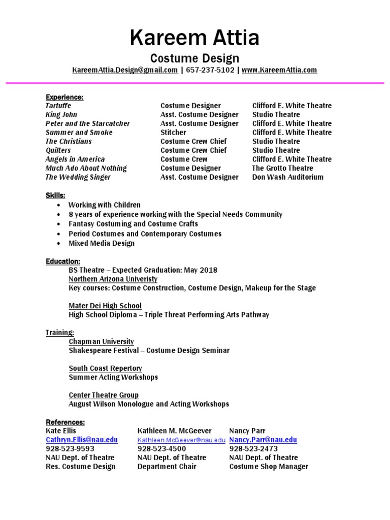 Costume Resume | PDF