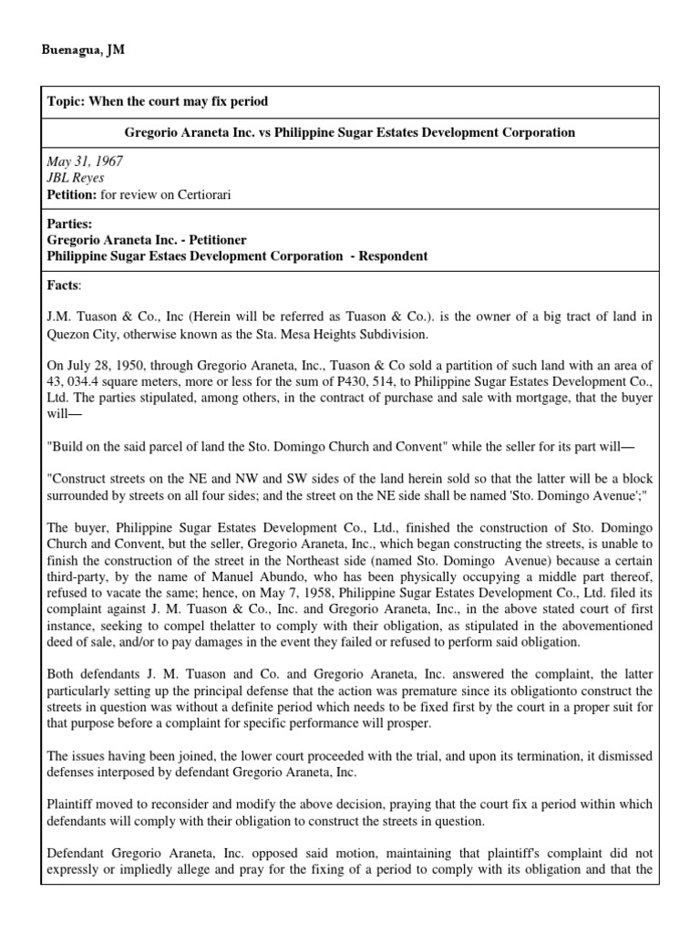Gregorio Araneta Vs Philippine Sugar Estates | PDF | Lawsuit | Complaint