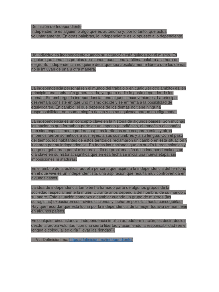 Definición de Independiente | PDF | Soberanía | Derechos
