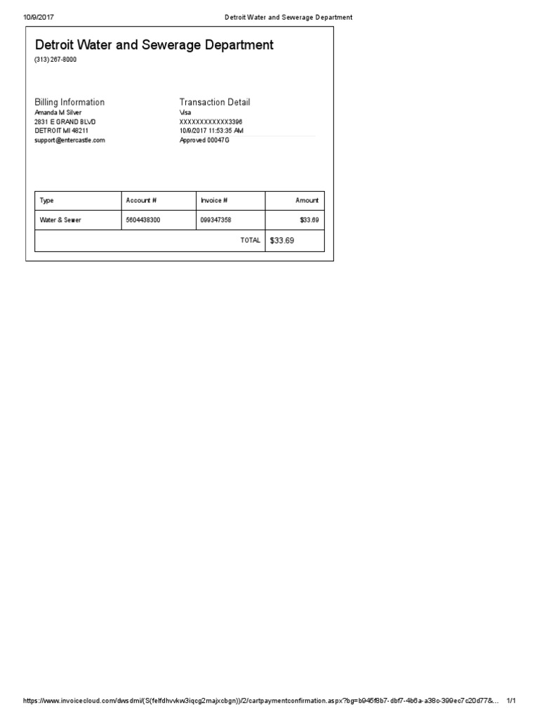 Detroit Water Bill Payment Receipt | PDF
