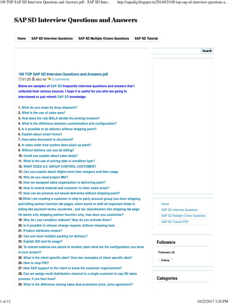 100 TOP SAP SD Interview Questions and Answers PDF - SAP SD Interview ...