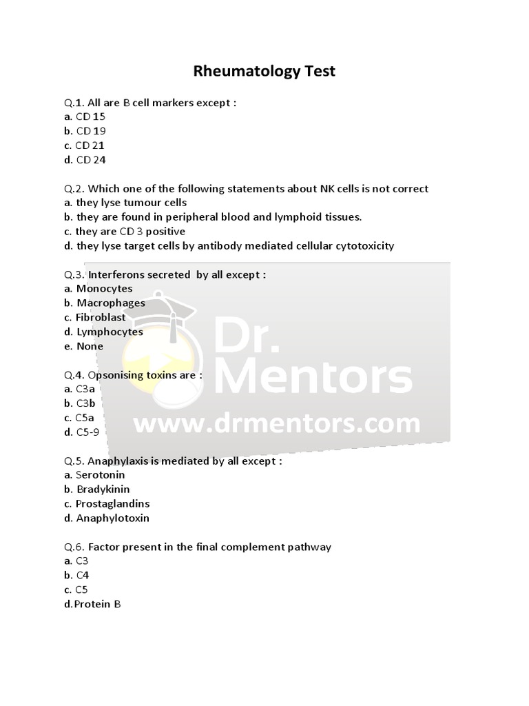 5 Medicine MCQs - Rheumatology | PDF | Gout | Immunoglobulin G