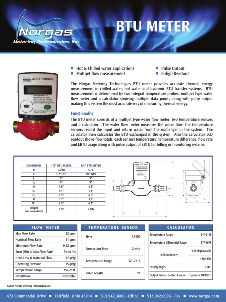 Btu Meter | PDF | Flow Measurement | Temperature