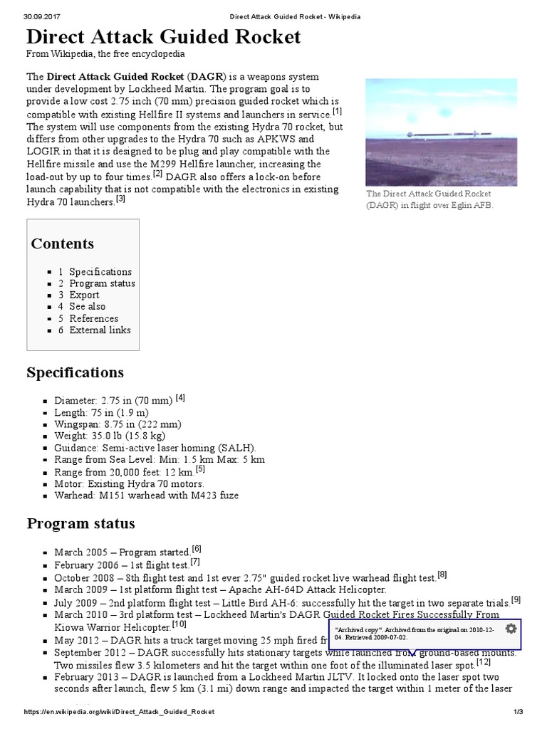 Direct Attack Guided Rocket - Wikipedia PDF | PDF | Military Technology ...