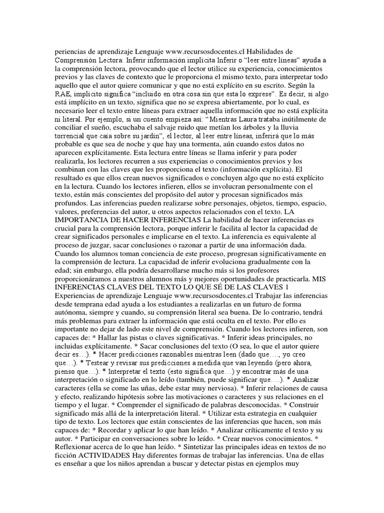 Definición y Ejemplos de Inferir | PDF | Comprensión lectora | Información