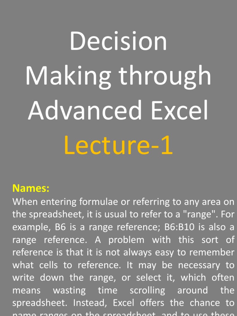Excel Range Naming for Decision Making | PDF | Microsoft Excel ...