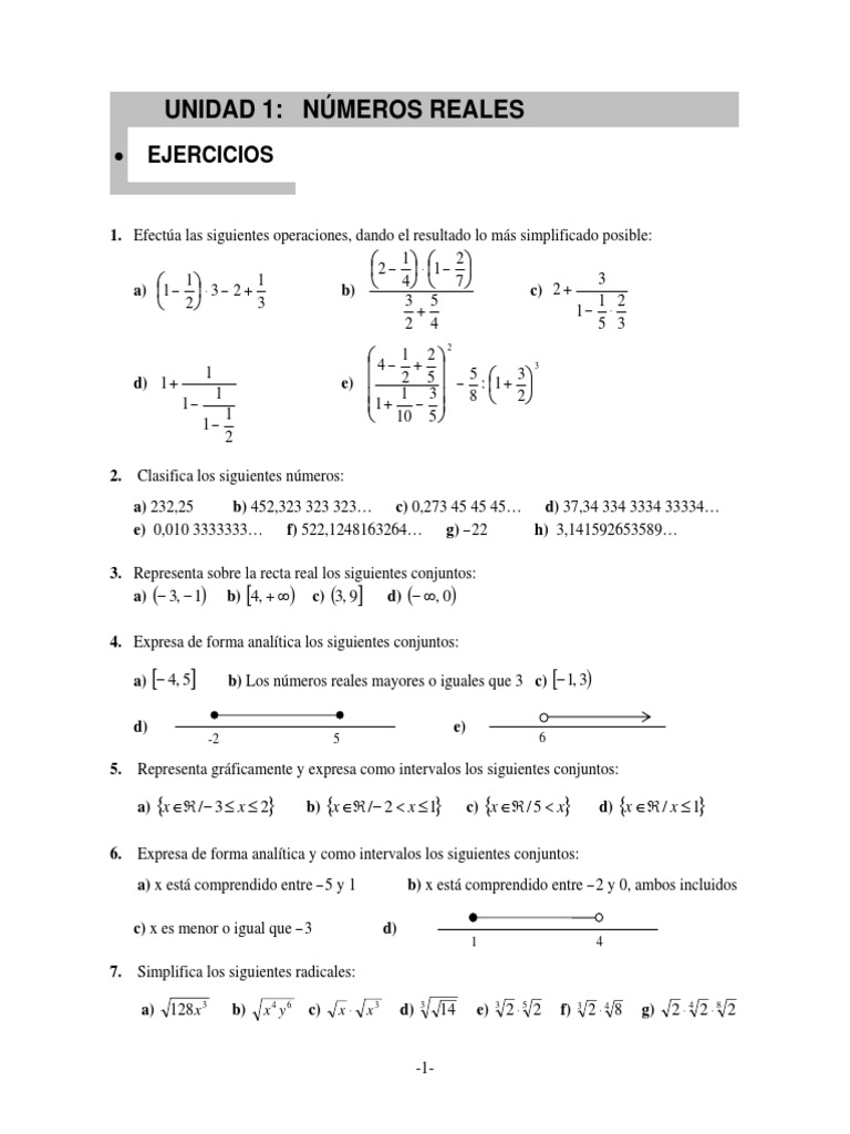 Ejercicios Números Reales 1 | PDF | Intervalo (Matemáticas) | Espacio