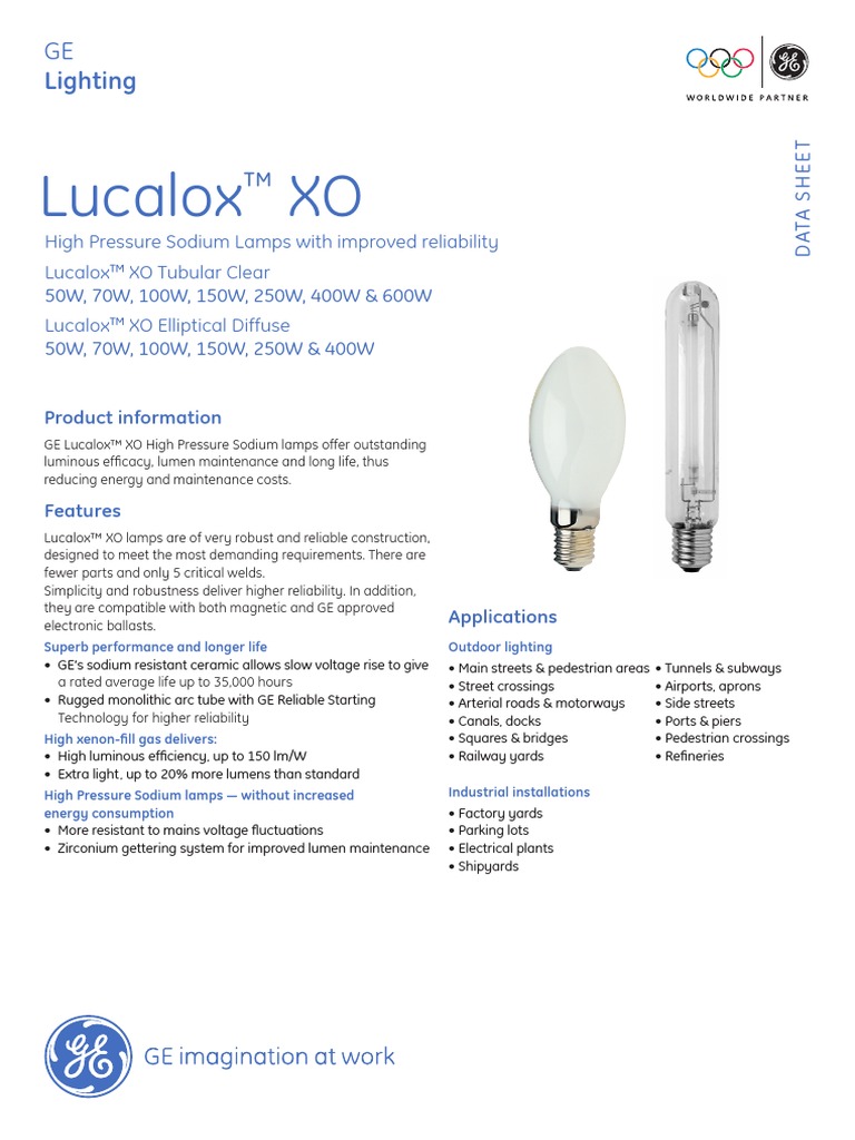 HPS Lucalox XO Lamps Data Sheet en Tcm181-12782 | PDF | Components ...