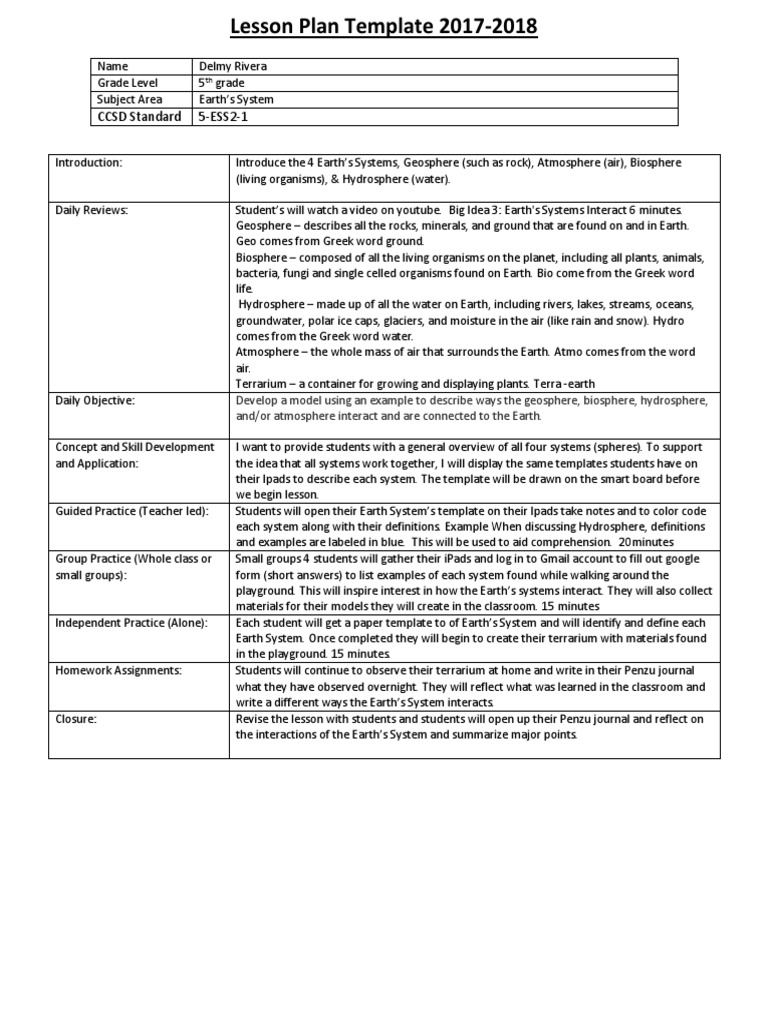 Lesson Plan Template Final-1 2 | PDF | Earth | Nature